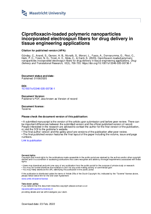 (PDF) Ciprofloxacin-loaded polymeric nanoparticles incorporated electrospun fibers for drug ...