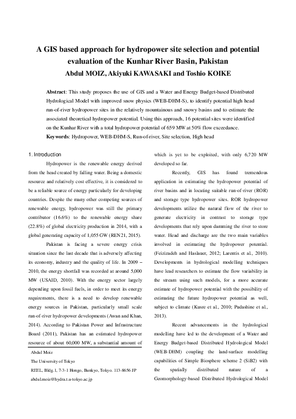 (PDF) A GIS based approach for hydropower site selection and potential evaluation of the Kunhar ...
