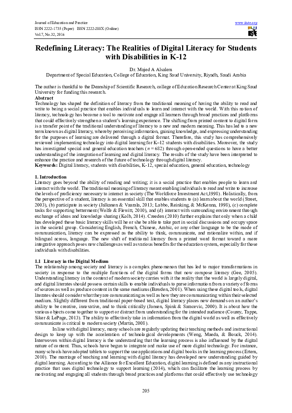 (PDF) Redefining Literacy: The Realities of Digital Literacy for ...