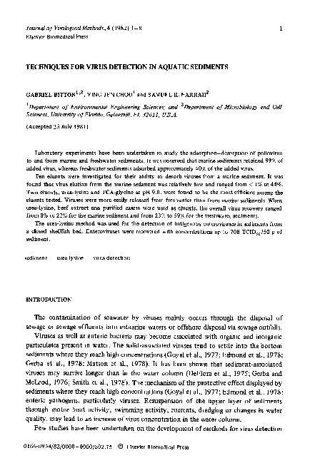 Pdf Techniques For Virus Detection In Aquatic Sediments