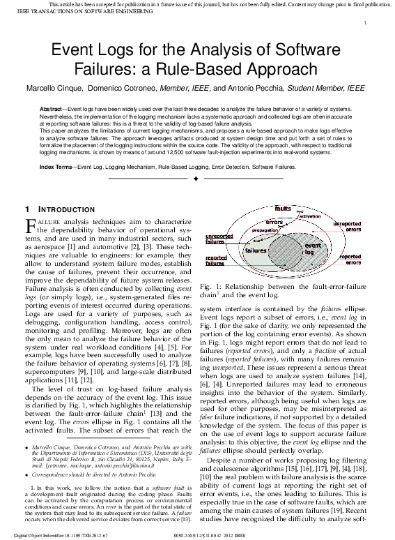(PDF) Event Logs for the Analysis of Software Failures: A Rule-Based Approach