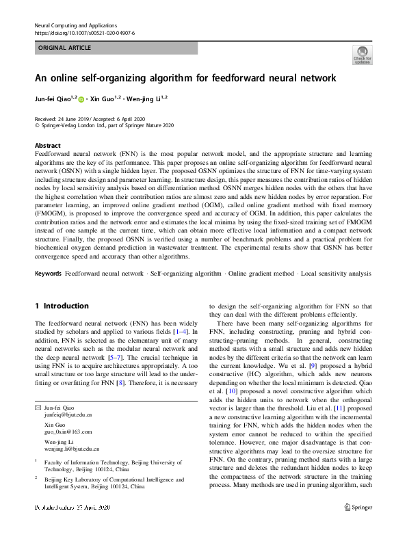 (PDF) Online Self-Organizing Feedforward Neural Network