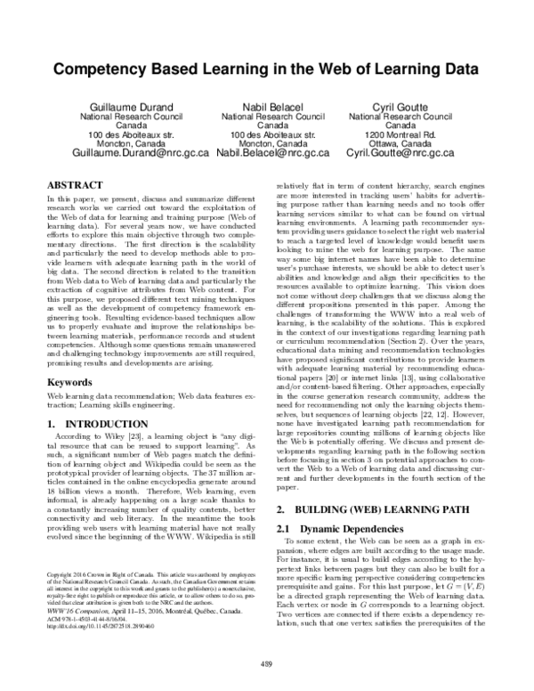 (PDF) Competency Based Learning in the Web of Learning Data