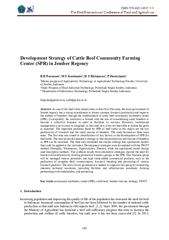 (PDF) Development Strategy of Cattle Beef Community Farming Center ...