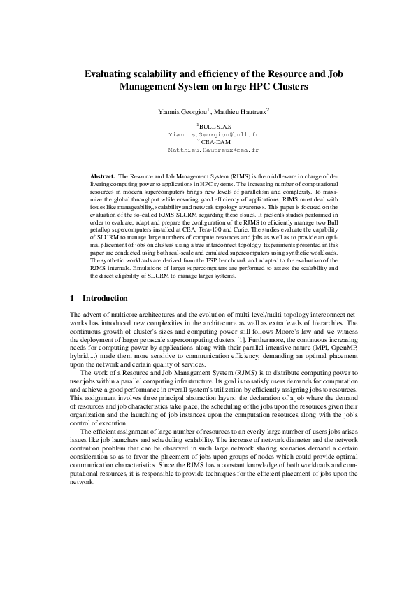 (PDF) Evaluating Scalability and Efficiency of the Resource and Job Management System on Large ...