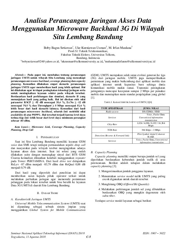 Pdf Analisa Perancangan Jaringan Akses Data Menggunakan Microwave Backhaul 3g Di Wilayah Situ