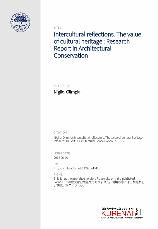 (PDF) Intercultural reflections. The value of cultural heritage ...