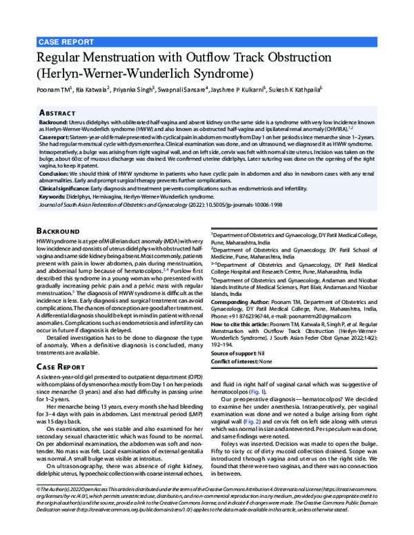 (PDF) Regular Menstruation with Outflow Track Obstruction (Herlyn ...