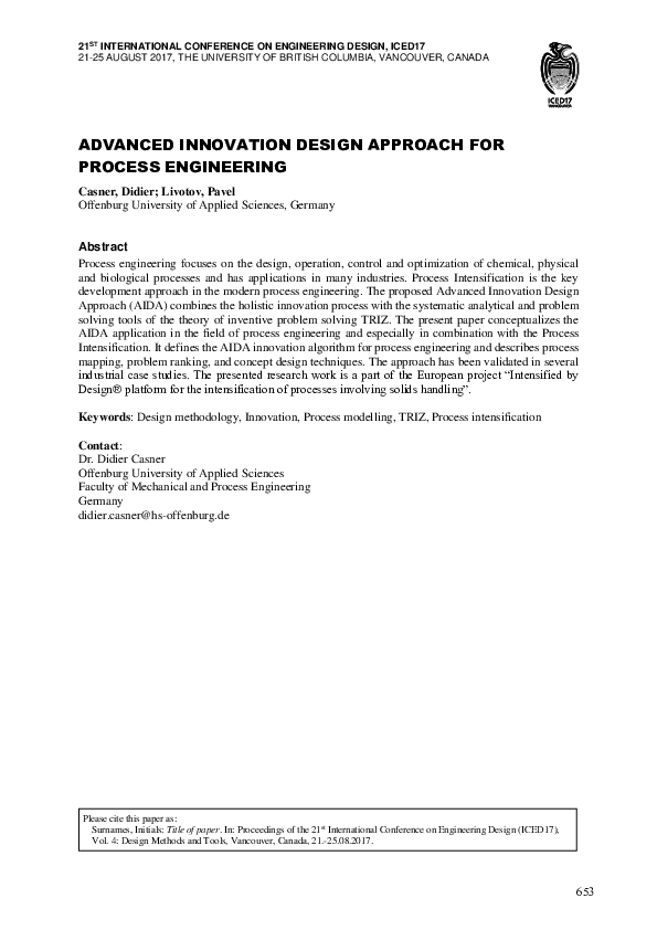 (PDF) Advanced innovation design approach for process engineering