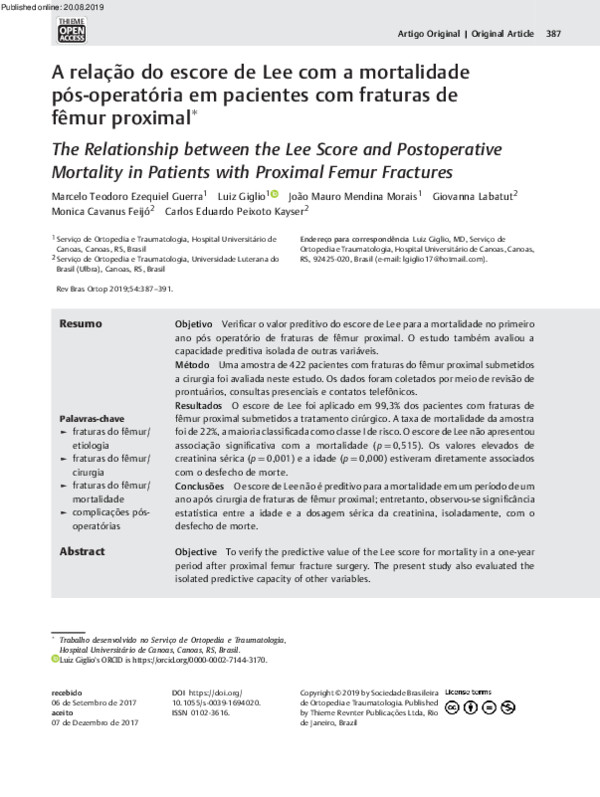 (PDF) A relação do escore de Lee com a mortalidade pós-operatória em ...