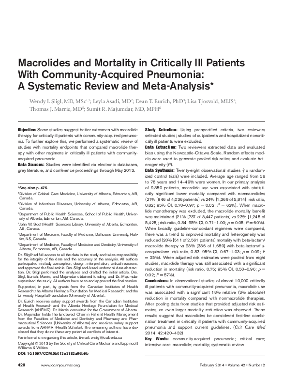 (PDF) Macrolides and Mortality in Critically Ill Patients With ...