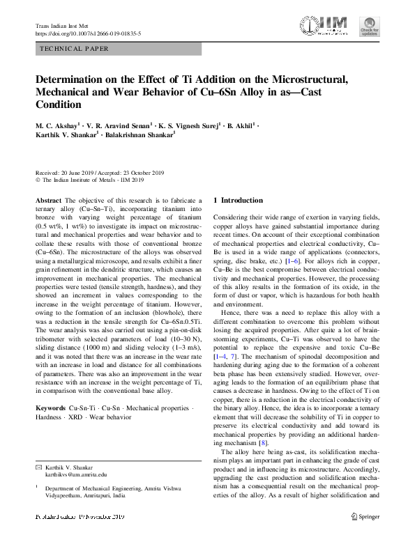 (PDF) Determination on the Effect of Ti Addition on the Microstructural, Mechanical and Wear ...