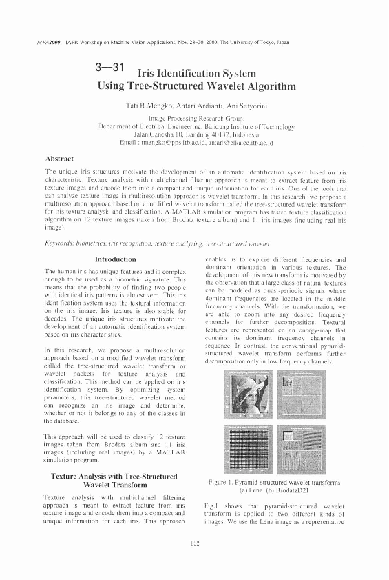 Pdf Iris Identification System Using Tree Structured Wavelet