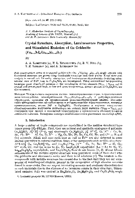 (PDF) crystal structure, absorption, luminescence properties, and ...
