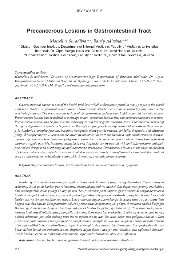 (PDF) Precancerous Lesions in Gastrointestinal Tract