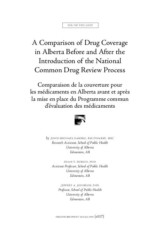(PDF) A Comparison of Drug Coverage in Alberta Before and After the ...