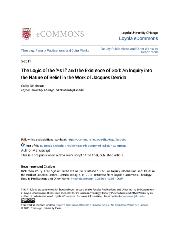 (PDF) The Logic of the ‘as if’ and the (non)Existence of God: An ...