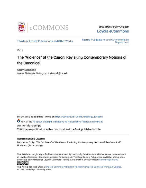 (PDF) The “Violence” of the Canon: Revisiting Contemporary Notions of Canonical Forms
