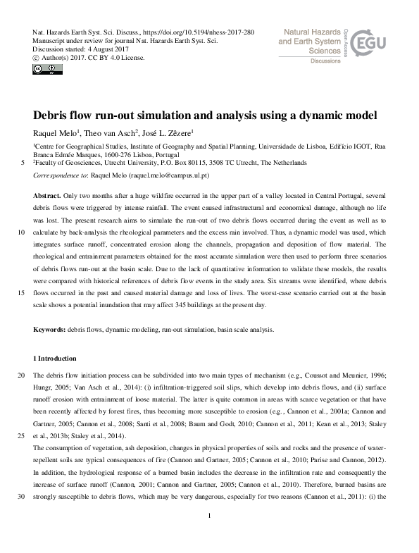 (PDF) Debris flow run-out simulation and analysis using a dynamic model