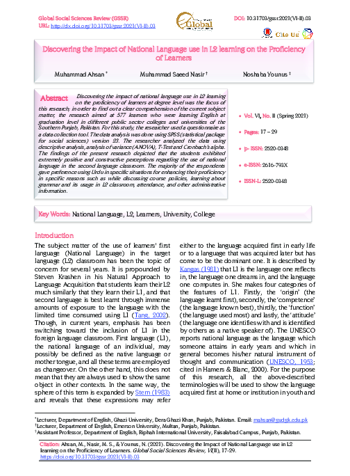 (PDF) Discovering the Impact of National Language use in L2 learning on ...