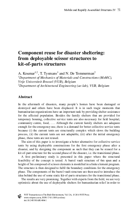 (PDF) Component reuse for disaster sheltering: from deployable scissor structures to kit-of ...