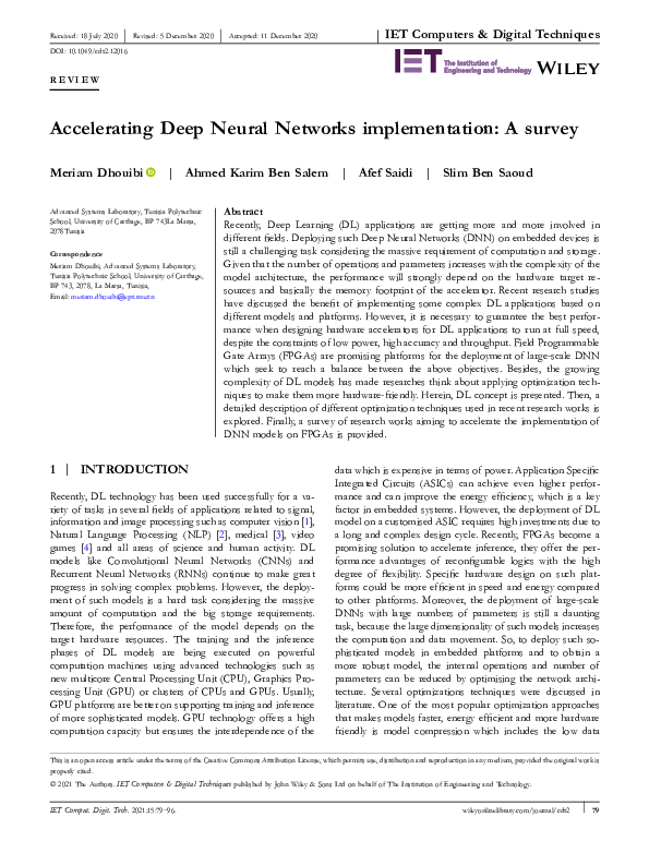 (PDF) Accelerating Deep Neural Networks implementation: A survey (PDF) Accelerating Deep Neural Networks implementation: A survey