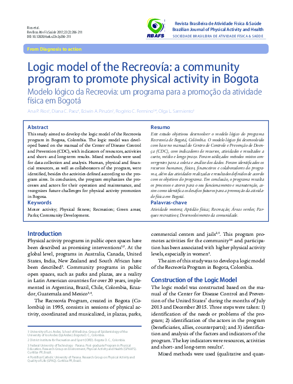 (PDF) Logic model of the Recreovía: a community program to promote physical activity in Bogota
