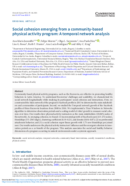 (PDF) Social cohesion emerging from a community-based physical activity program: A temporal ...