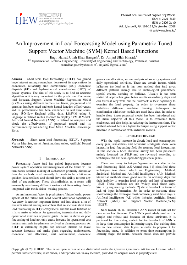 Pdf An Improvement In Load Forecasting Model Using Parametric Tuned Support Vector Machine 8265