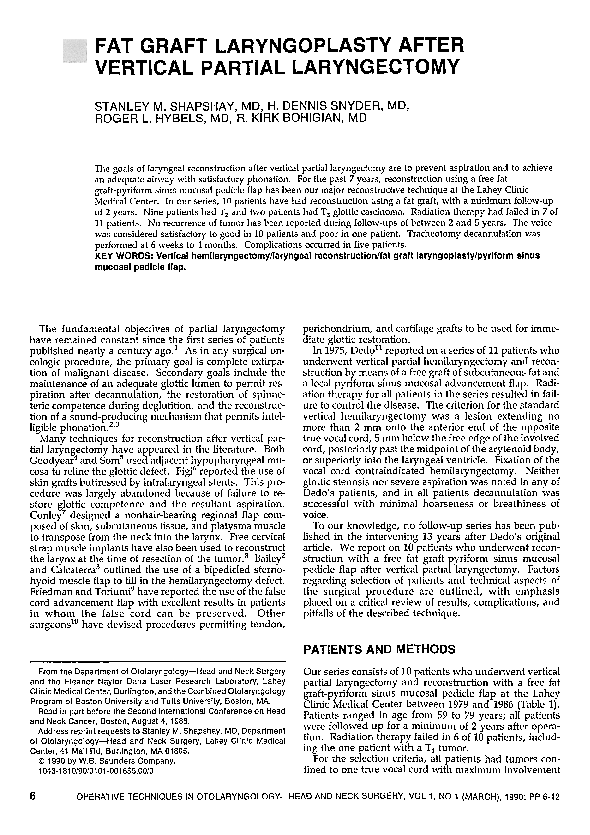 (PDF) Fat graft laryngoplasty after vertical partial laryngectomy