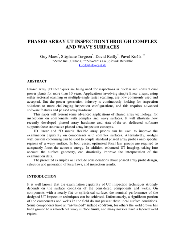(PDF) Phased Array Ut Inspection Through Complex and Wavy Surfaces