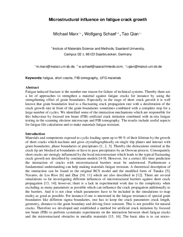 (PDF) Microstructural influence on fatigue crack growth