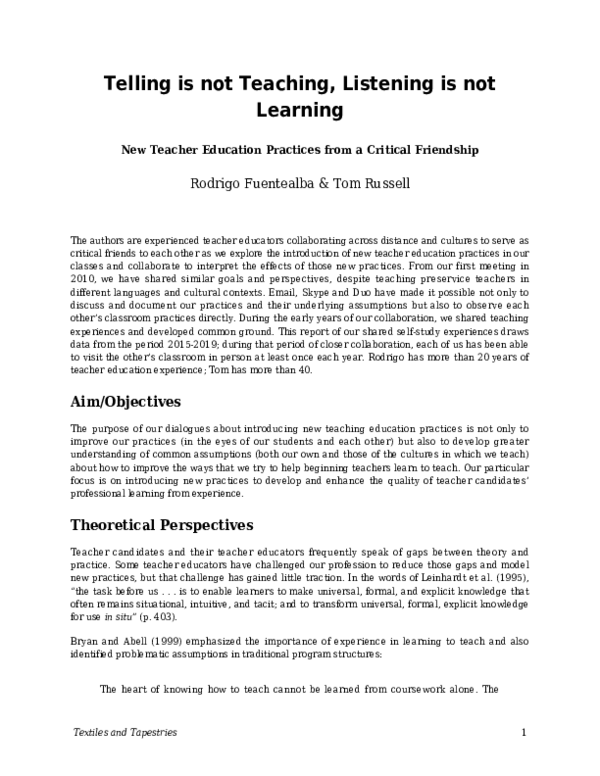 (PDF) Telling is not Teaching, Listening is not Learning