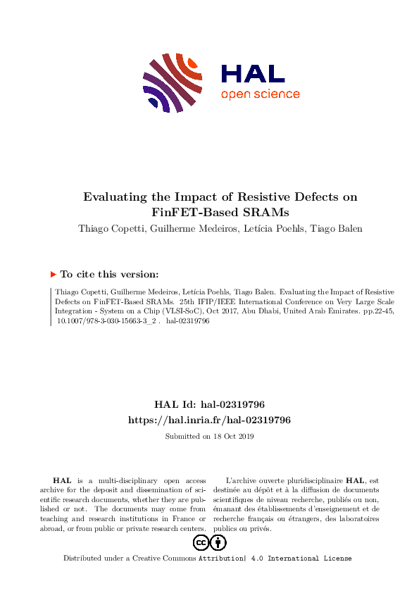 (PDF) Evaluating the Impact of Resistive Defects on FinFET-Based SRAMs | Thiago Copetti ...