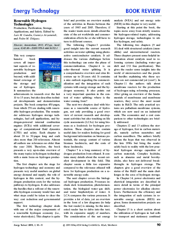 (PDF) Renewable Hydrogen Technologies. Production, Purification ...