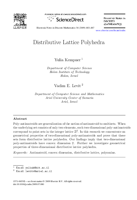 Pdf Distributive Lattice Polyhedra Vadim Levit