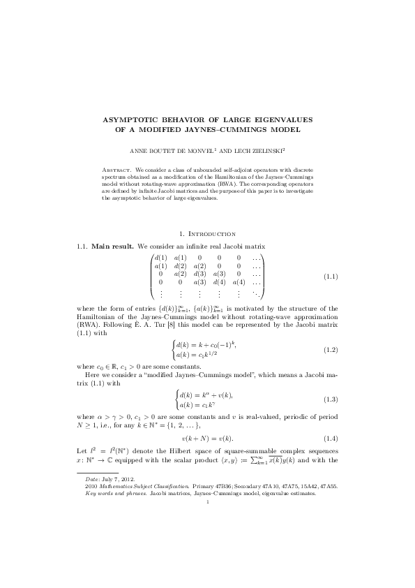 Pdf Asymptotic Behavior Of Large Eigenvalues Of A Modified Jaynes
