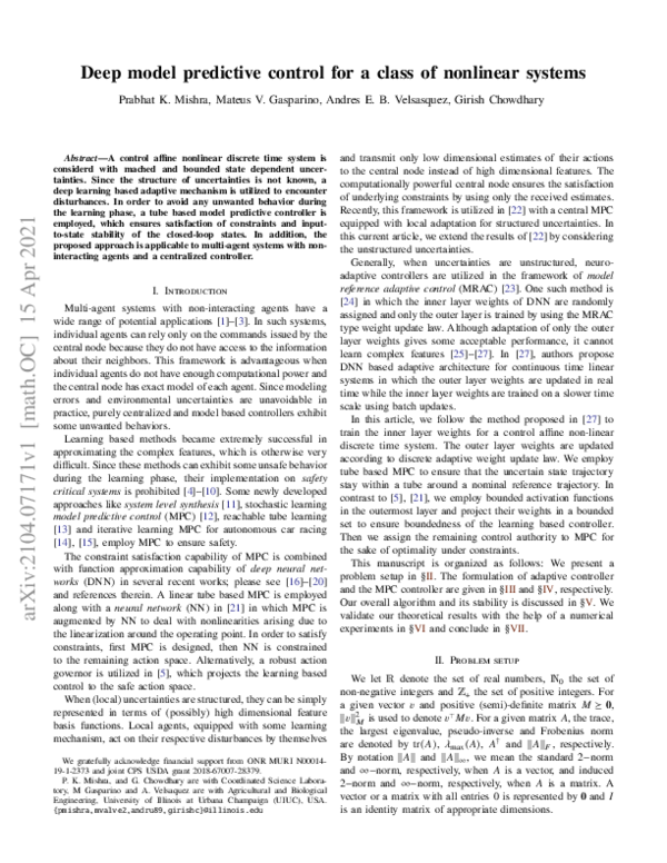 (PDF) Deep model predictive control for a class of nonlinear systems
