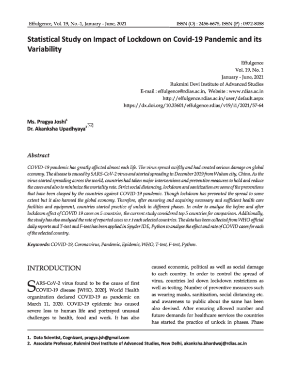 (PDF) Statistical Study on Impact of Lockdown on Covid-19 Pandemic and ...