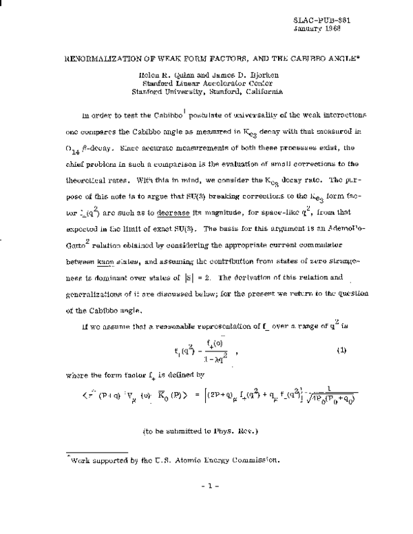 (PDF) Renormalization of Weak Form Factors, and the Cabibbo Angle