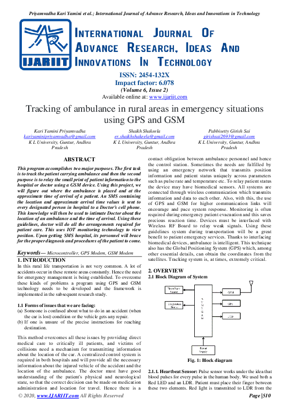 (PDF) Tracking of ambulance in rural areas in emergency situations using GPS and GSM