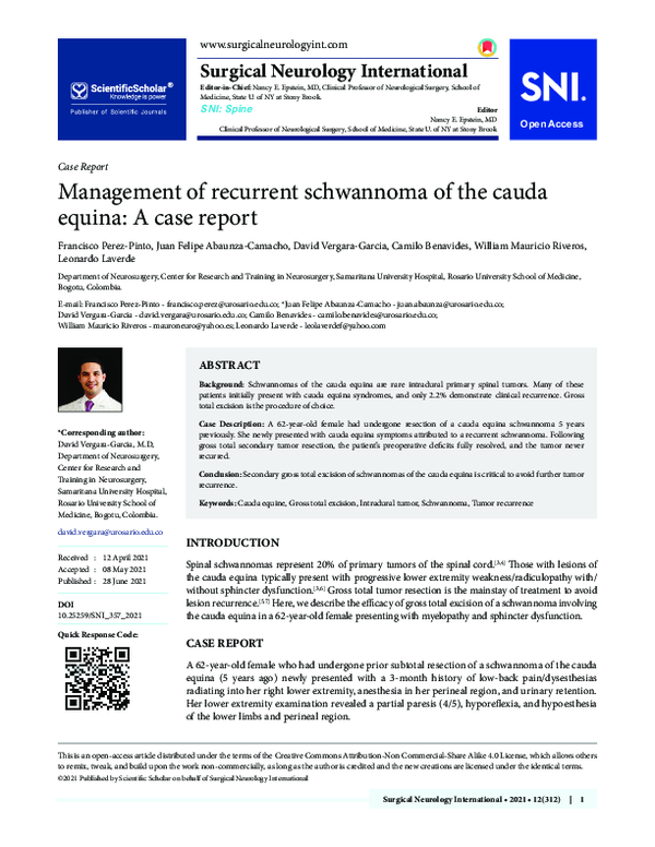 (PDF) Management of recurrent schwannoma of the cauda equina: A case report
