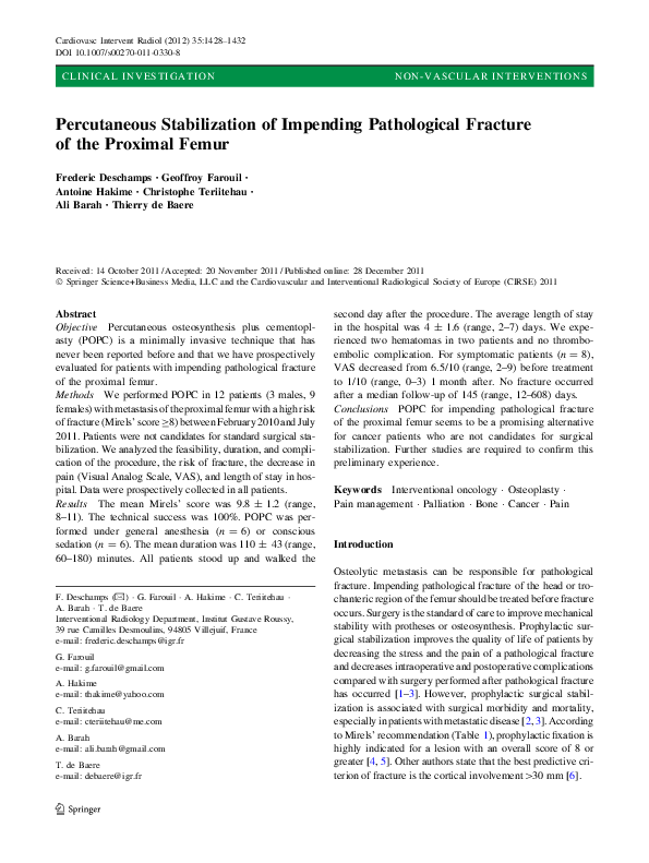 (PDF) Percutaneous Stabilization of Impending Pathological Fracture of ...