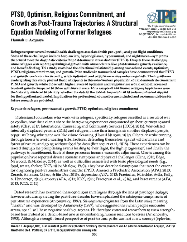 (PDF) Post-Trauma Pathways: PTSD, Optimism, and Growth in Refugees