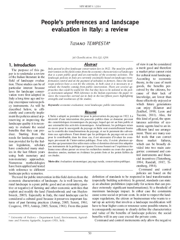 (PDF) People's preferences and landscape evaluation in Italy: a review