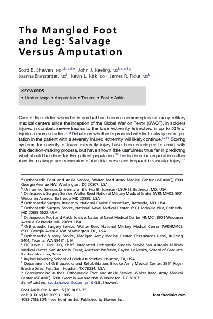 (PDF) The mangled foot and leg: salvage versus amputation | Kevin Kirk ...