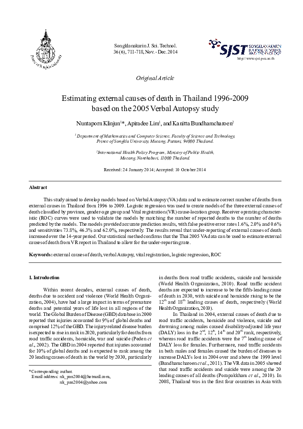 Pdf Estimating External Causes Of Death In Based On The 2005 Verbal