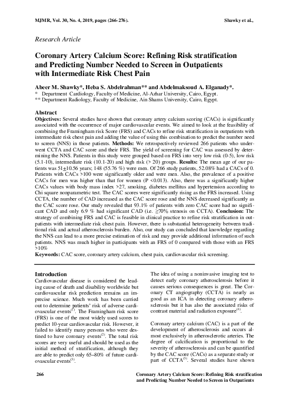 (PDF) Coronary Artery Calcium Score: Refining Risk stratification and ...