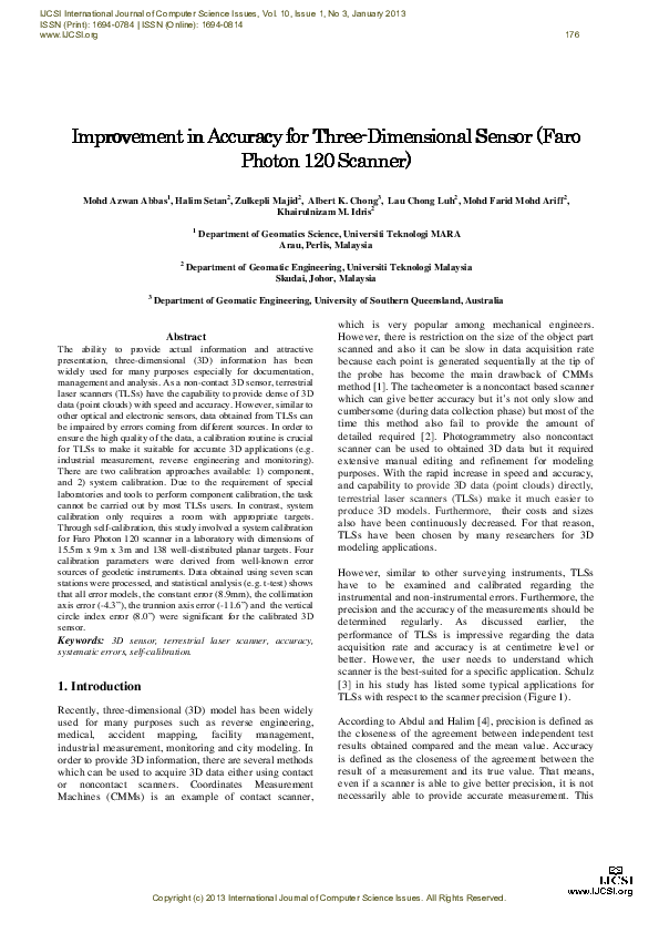 (PDF) Improvement in accuracy for three-dimensional sensor (Faro Photon ...