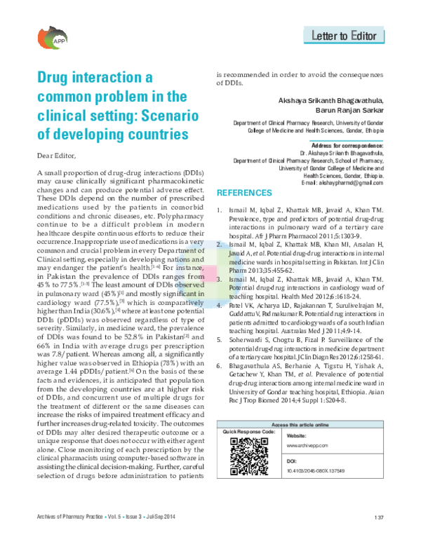 (PDF) Drug interaction a common problem in the clinical setting ...